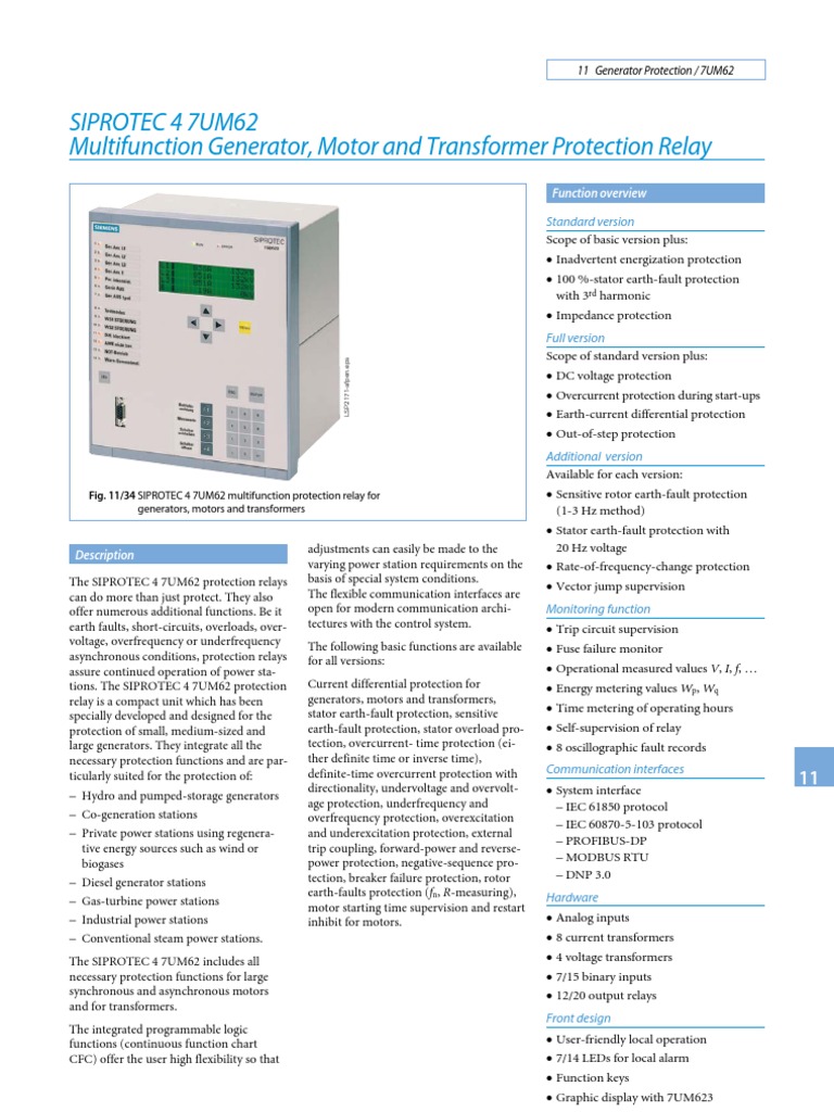 Generator Protection 7UM62 | PDF | Electric Generator | Transformer