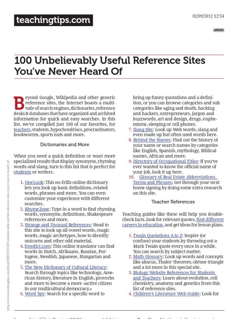100 Unbelievably Useful Reference Sites You Ve Never Heard of | PDF ...