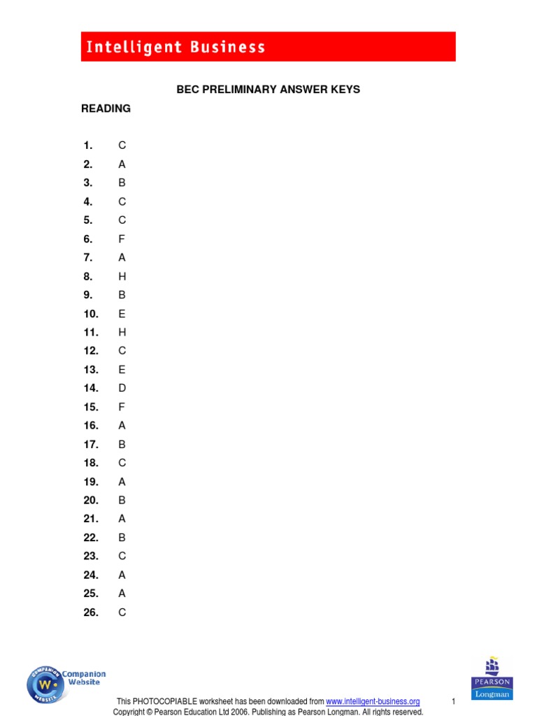 Bec Preliminary Answer Keys | PDF | Technology & Engineering