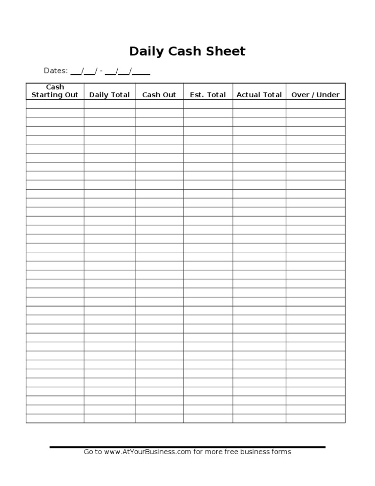 Daily Cash Sheet | PDF | Finance & Money Management