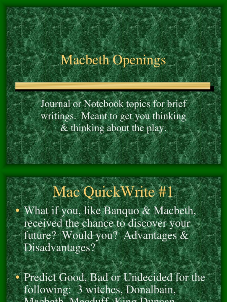 Macbeth Openings: Journal or Notebook Topics For Brief Writings. Meant ...
