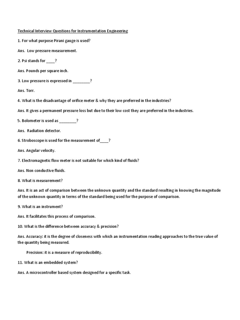 Instrumentation Interview Questions and Answers | PDF