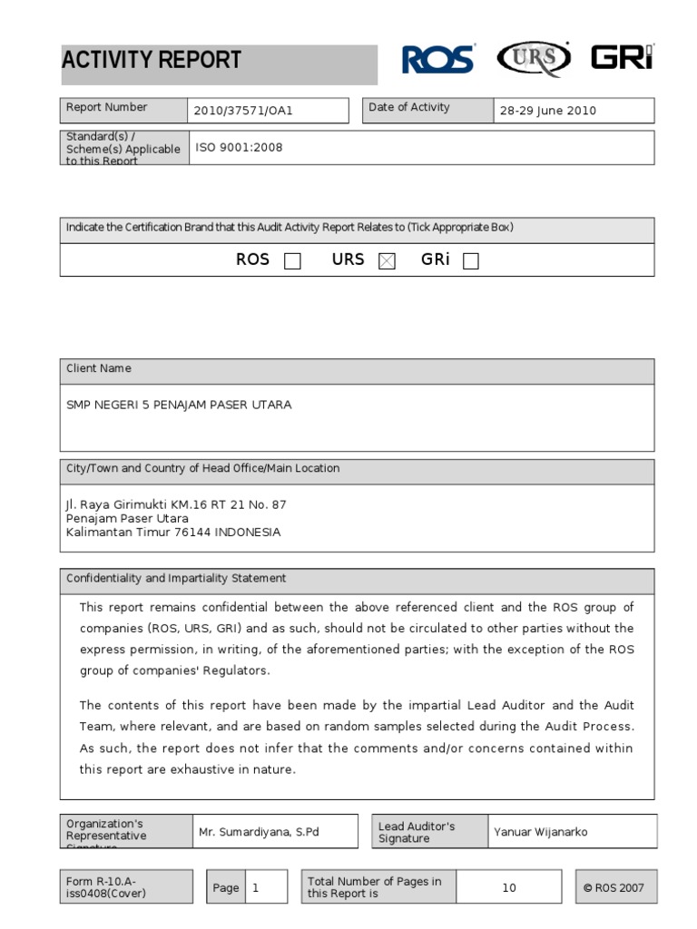 Audit Report | PDF | Iso 9000 | Audit