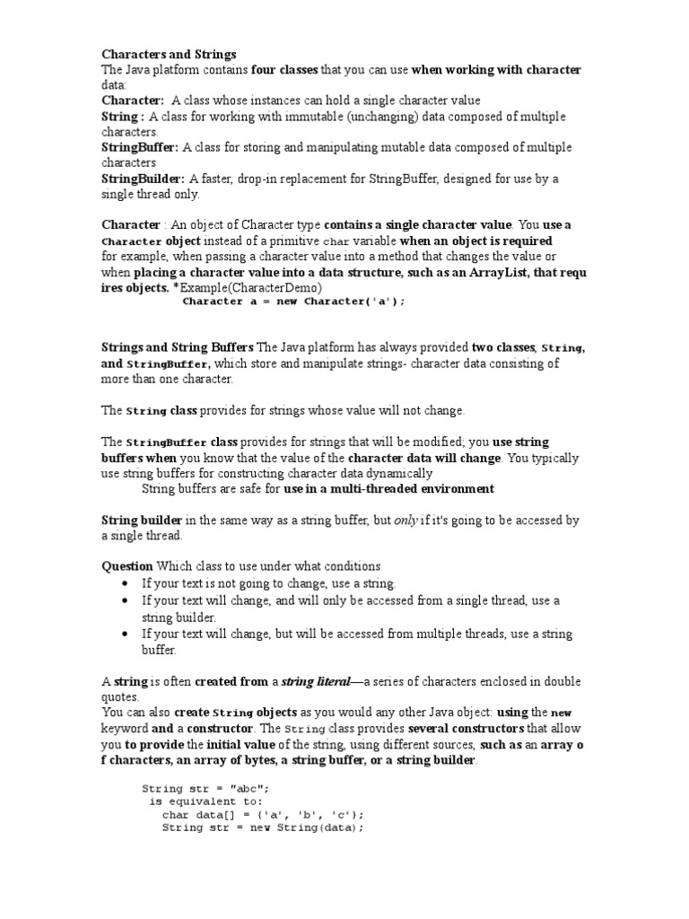 Char&String in Java | Download Free PDF | String (Computer Science) | Data Type