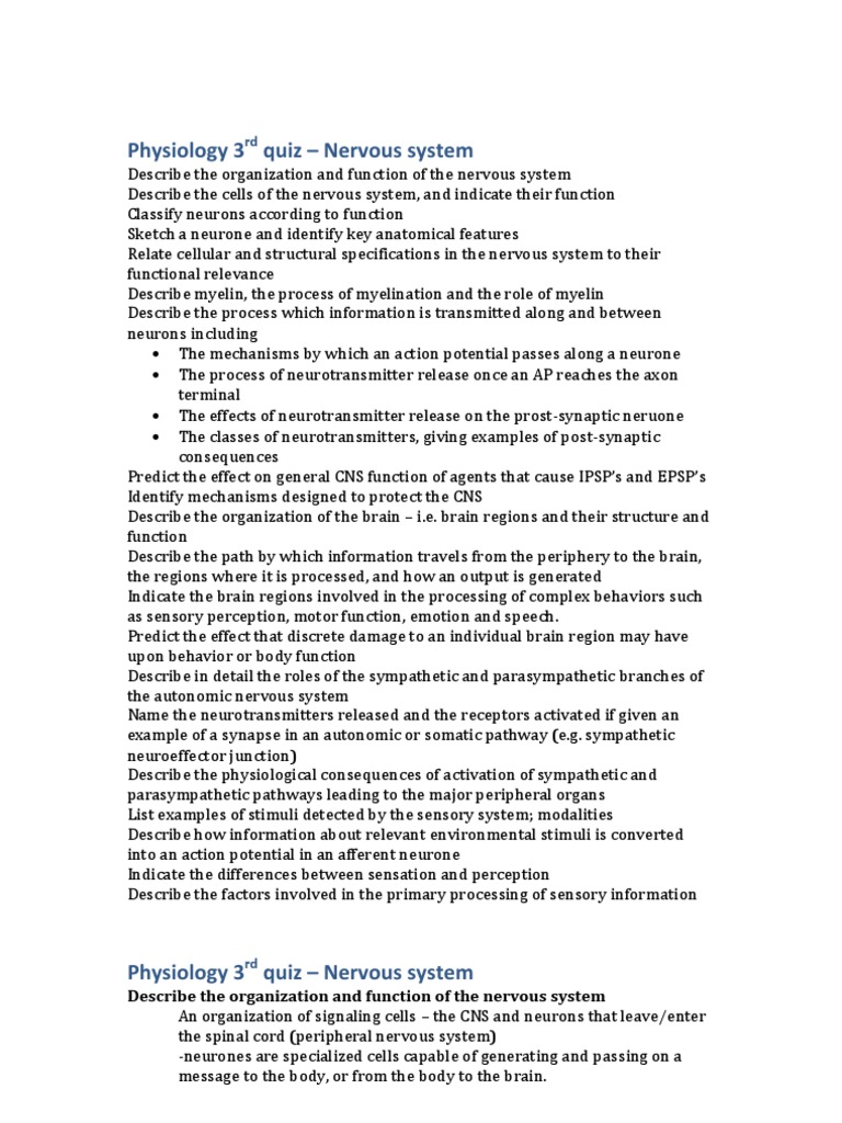 Learning Objectives - Nervous System | PDF | Nervous System | Autonomic ...