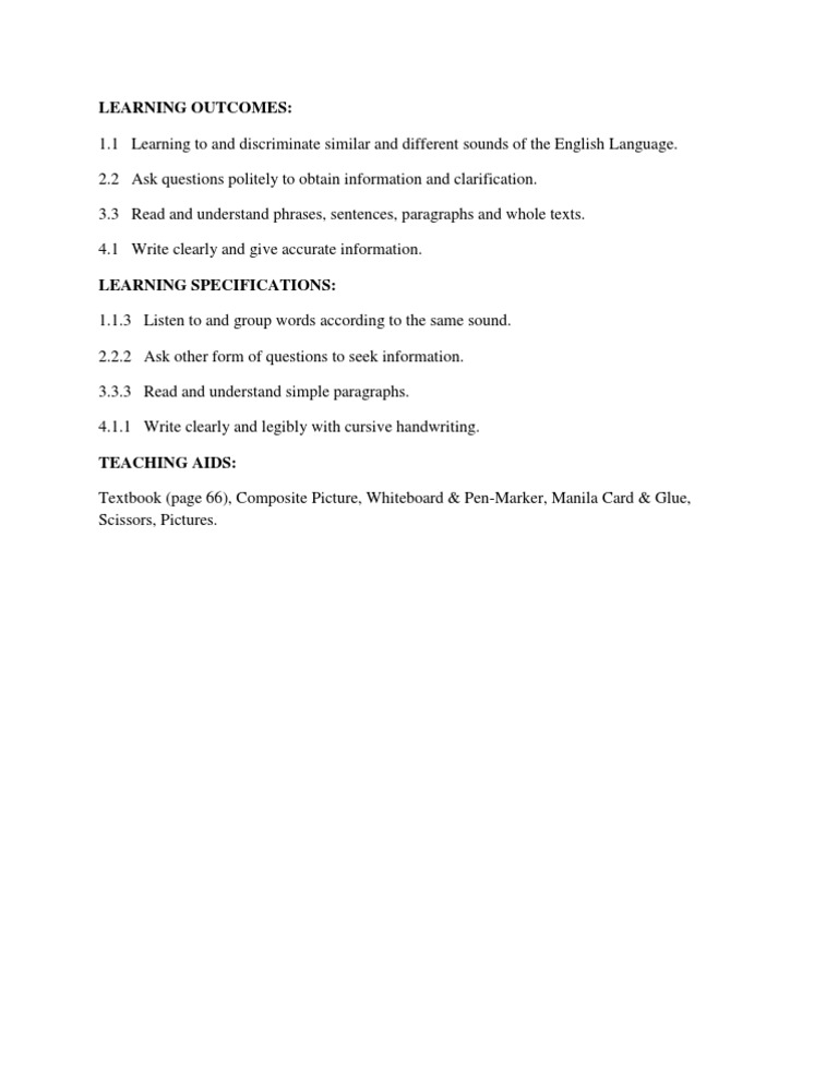 English Language Learning Outcomes | PDF | Language Arts & Discipline