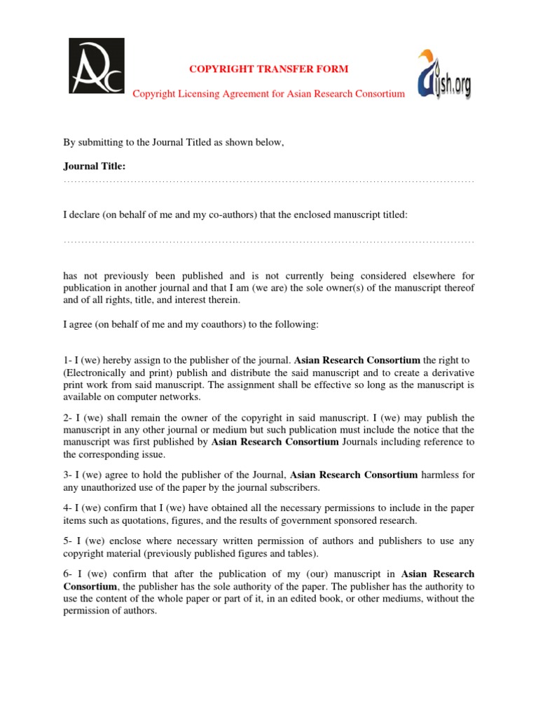 Copyright Transfer Form | PDF | Copyright | Manuscript
