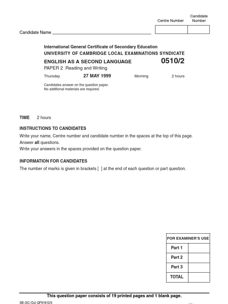 English As A Second Language Paper 2 May 1999 | PDF | Volcano ...