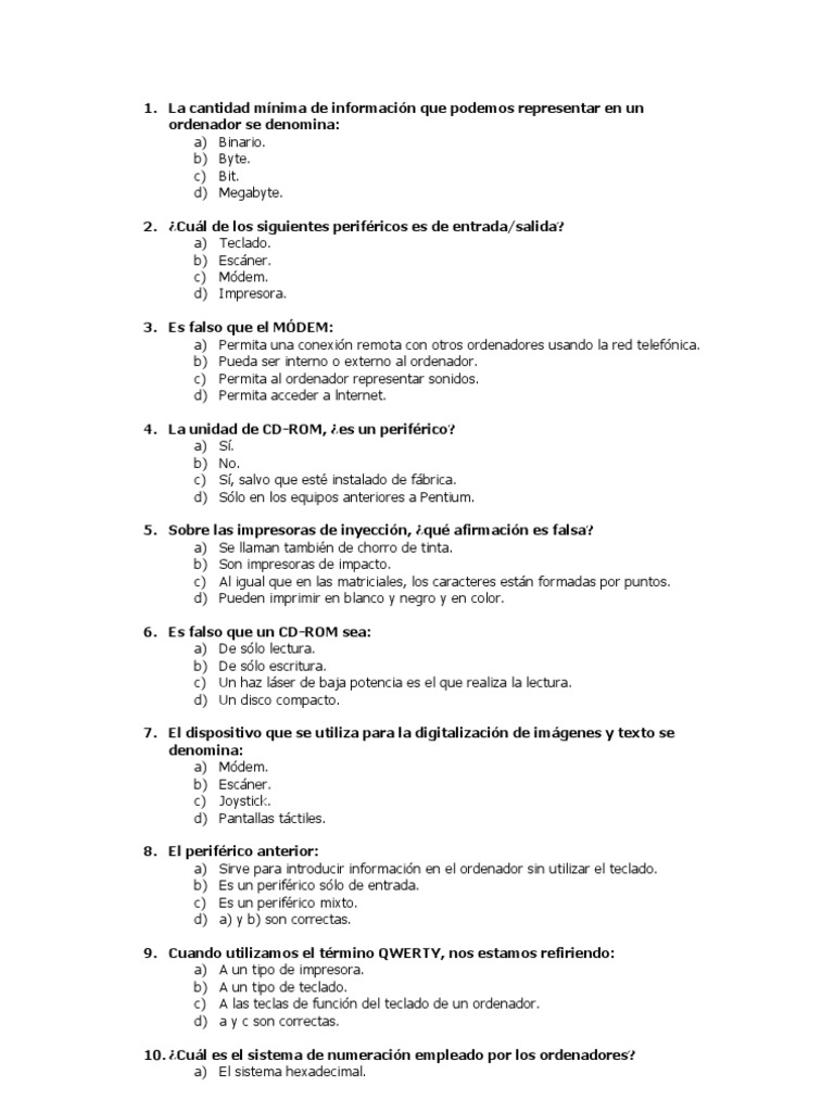 Test de Informatica Básica y Office | PDF | Impresora (Computación ...
