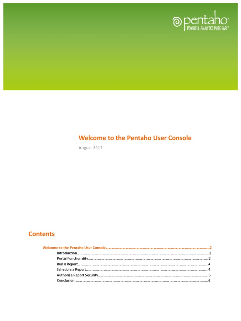 Welcome To Pentaho User ConsoleFinal | PDF | Command Line Interface | Button (Computing)
