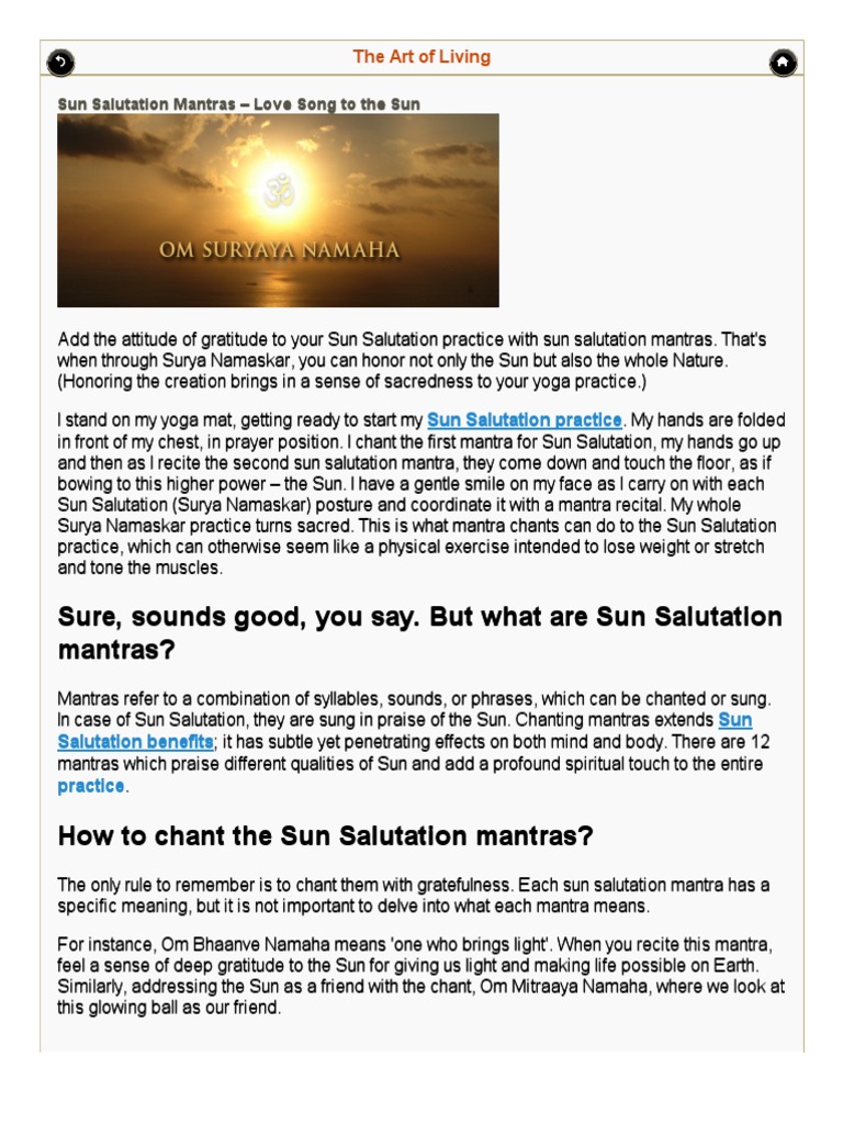 Sun Salutation Mantras Guide | PDF | Mantra | Hindu Prayer And Meditation