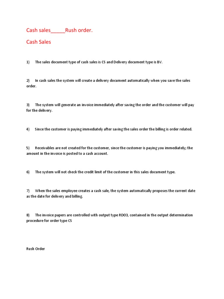 Cash & Rush Sales Process Guide | PDF | Finance & Money Management