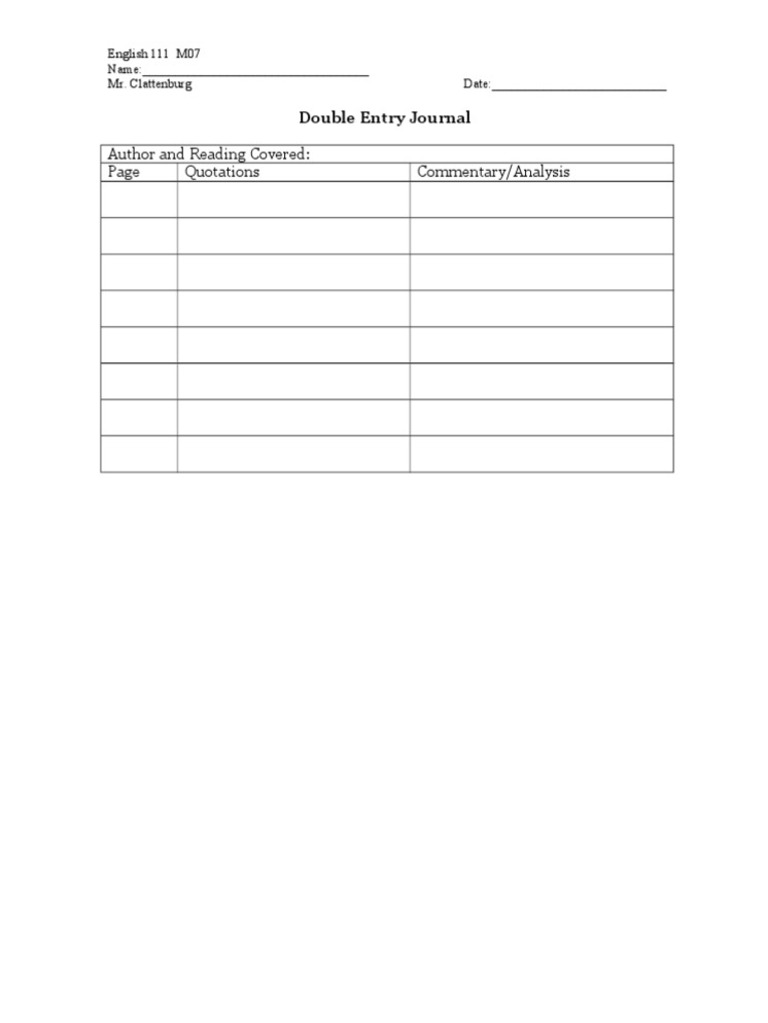 English 111 Double Entry Journal Template | PDF
