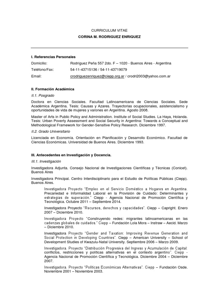 CV - Corina Rodriguez Enriquez - Completo - Español - PD F | PDF ...