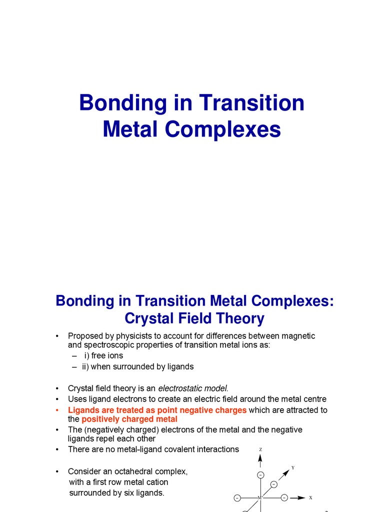 Bonding in Transition Metal Complexes | PDF | Coordination Complex | Ligand