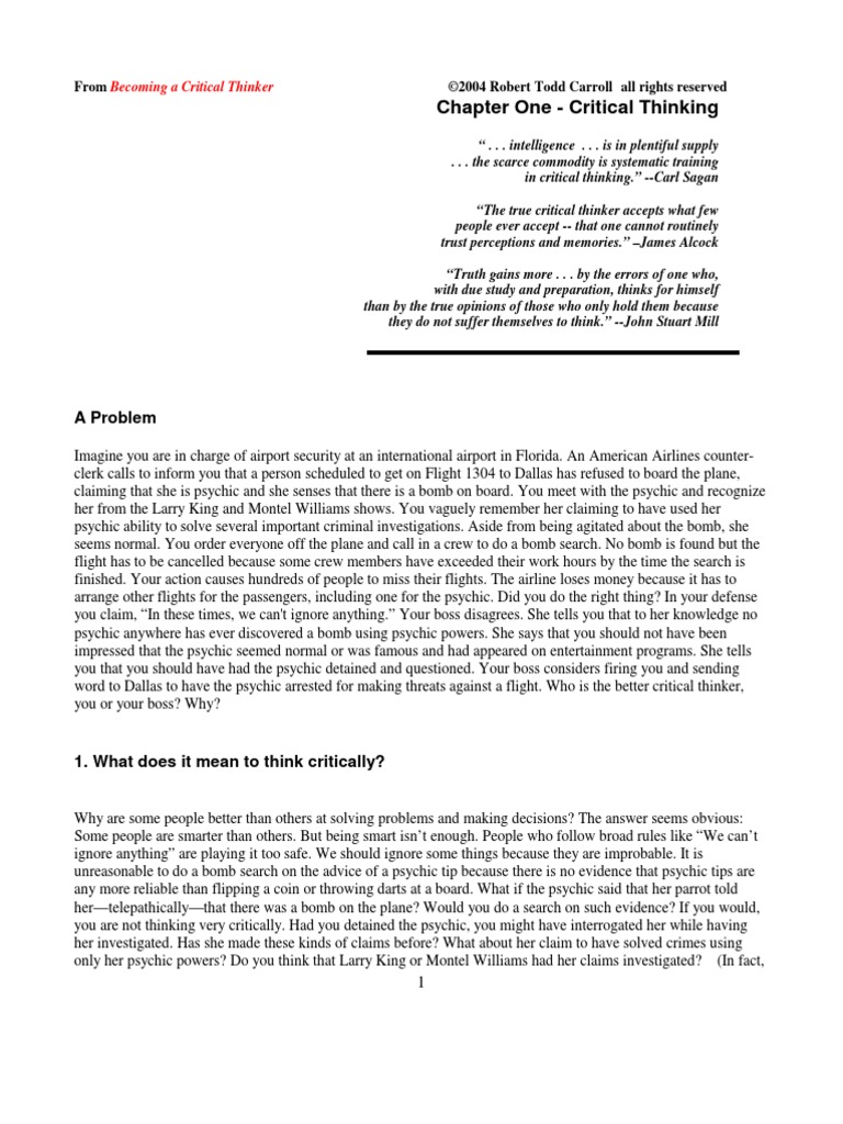 Critical Thinking Ch.1 DR - Robert Todd Carroll | PDF | Socrates ...