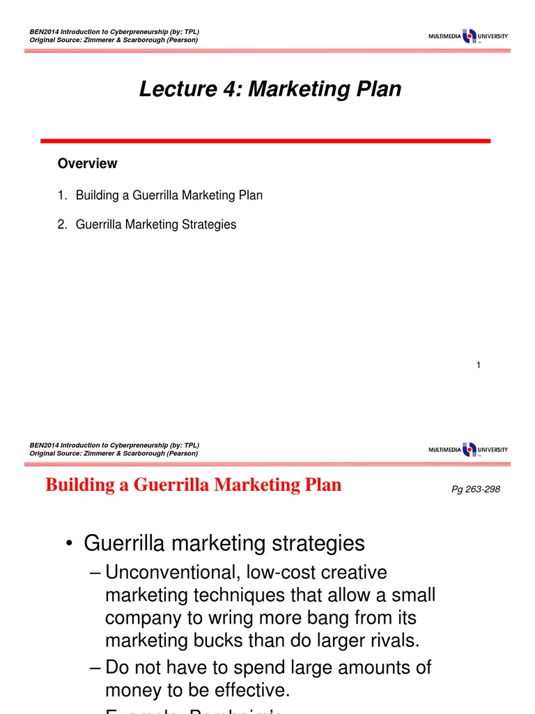 Lecture 4: Marketing Plan: 1. Building A Guerrilla Marketing Plan 2 ...