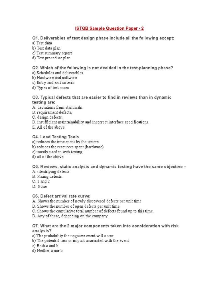 ISTQB Sample Question Paper - 2 | PDF | Software Testing | Software Bug