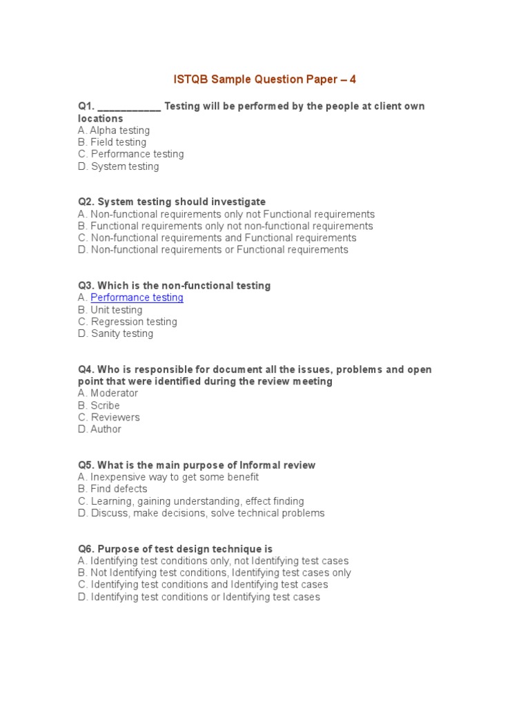 ISTQB Sample Question Paper - 4: Performance Testing | PDF | Software ...