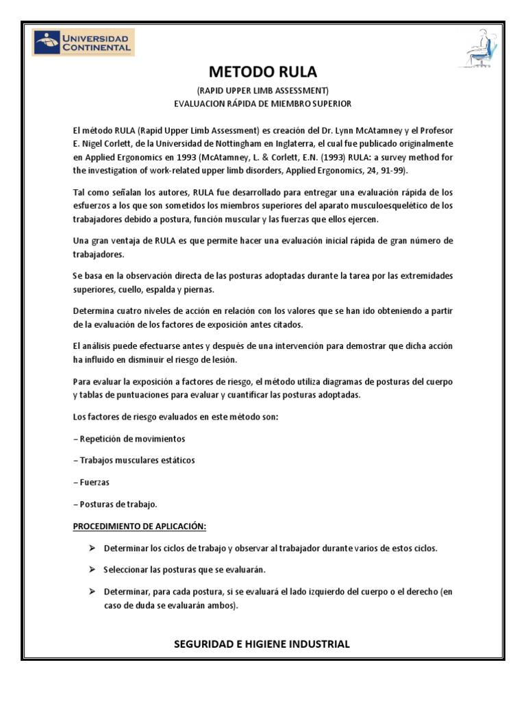 Metodo Rula | PDF | Seguridad y salud ocupacional | Factores humanos y ...