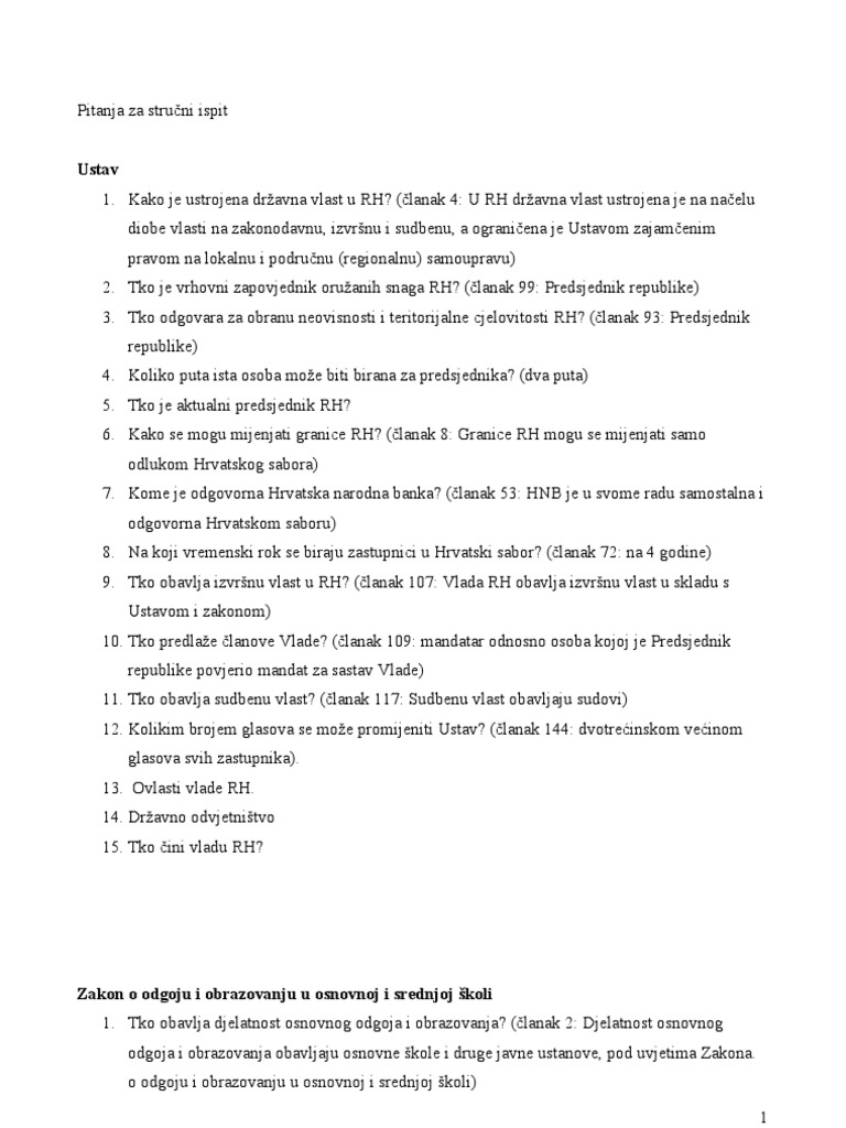 Pitanja - Za - Stručni - Ispit U Školi | PDF