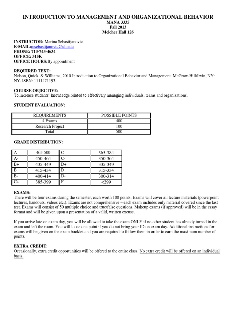Syllabus MANA 3335 MW 1 | PDF | Americans With Disabilities Act Of 1990 ...