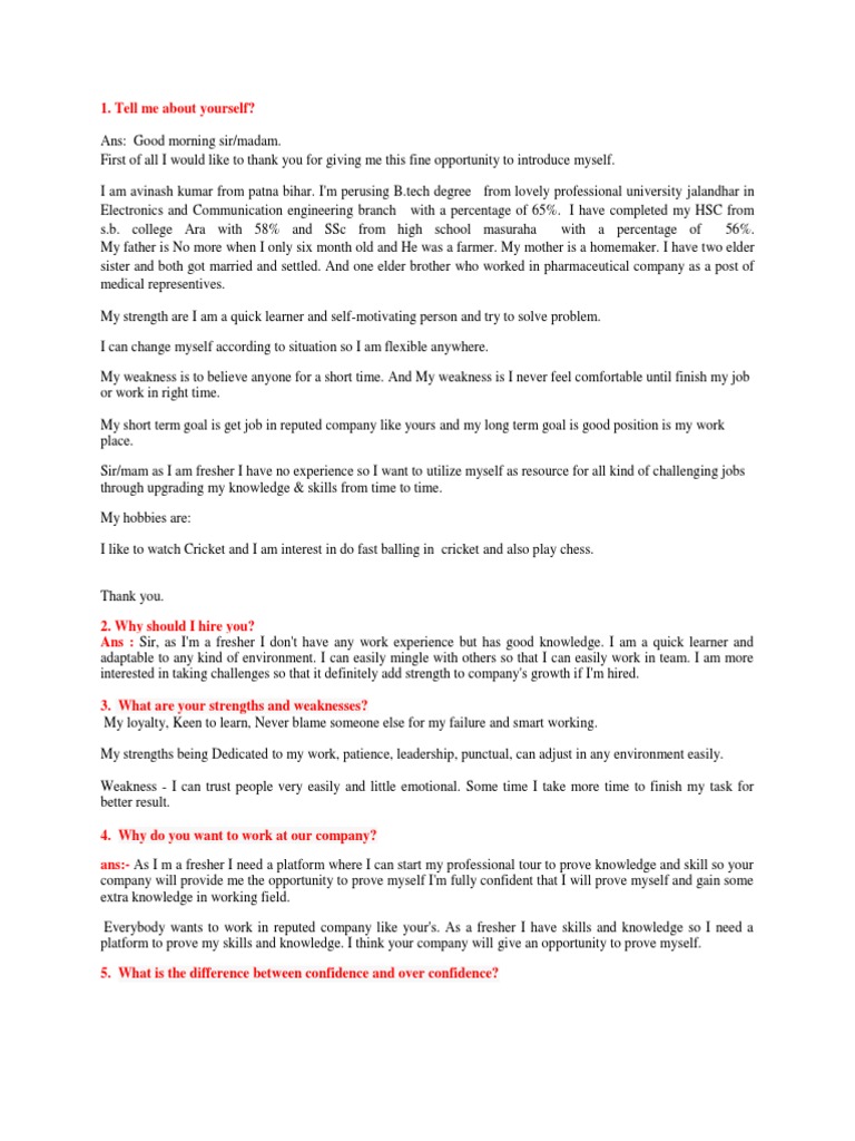 HR Interview Question | PDF | Contentment | Goal