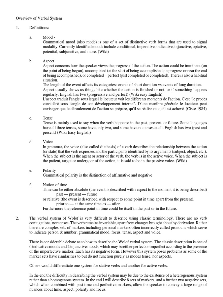 Overview of Wolof Verbal System | PDF | Grammatical Tense | Verb