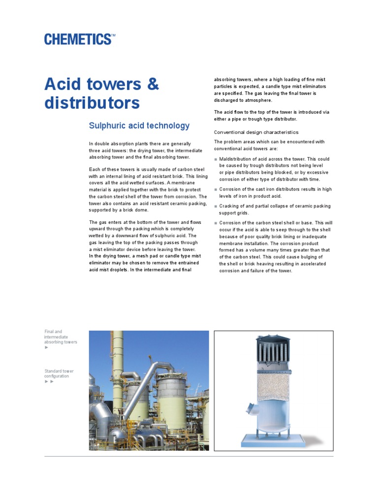 01 - Chemetics Acid Towers and Distributors InfoSheet | PDF | Corrosion ...
