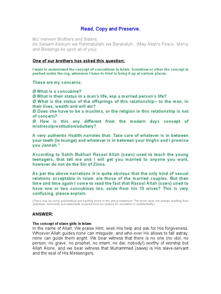 Slave Girls And Concubines In Islam Must Read For Every Muslim Pdf Muhammad God In Islam
