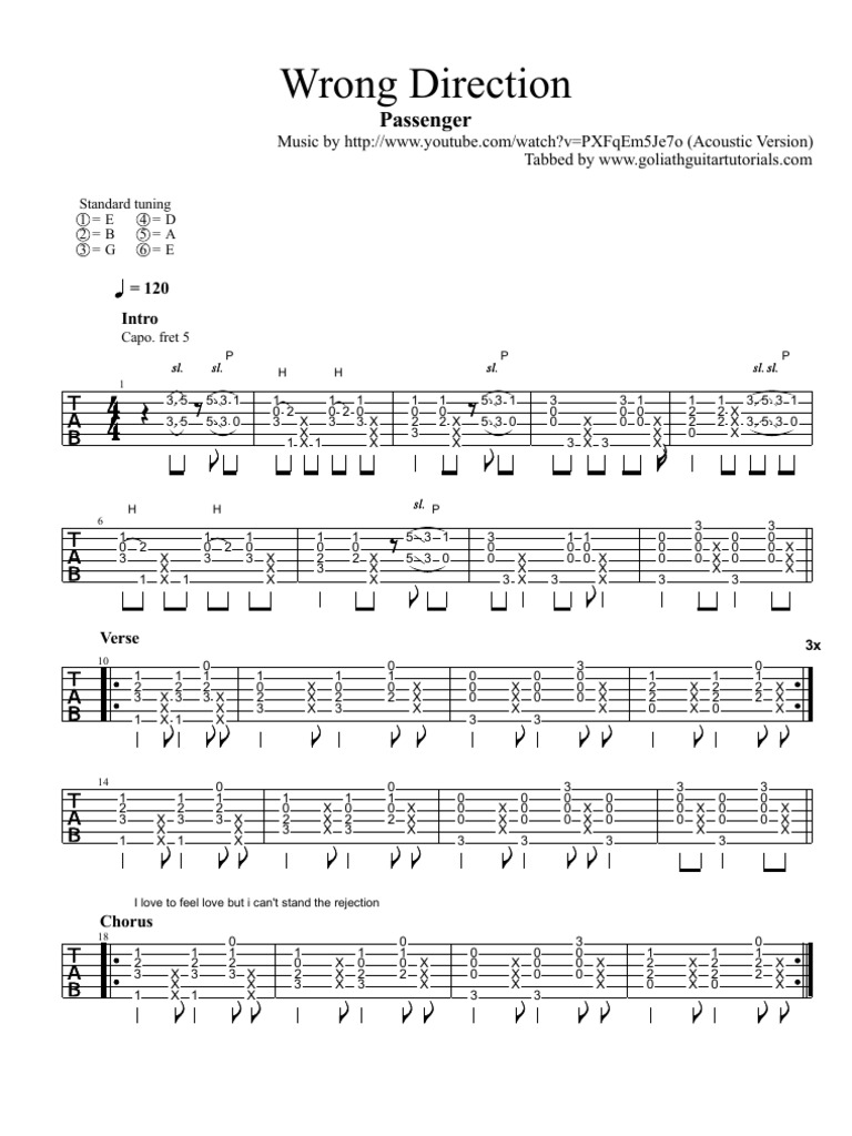 Wrong Direction - Guitar Tabs | PDF | Guitars | Musical Forms