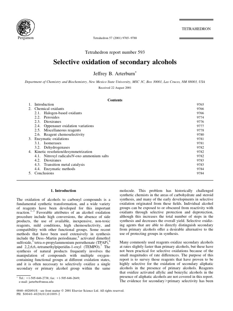 Selective Oxidation of Secondary Alcohols | PDF | Enantioselective ...