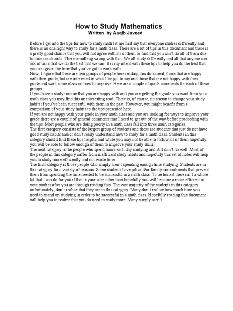 How To Study Mathematics | PDF | Test (Assessment) | Tutor