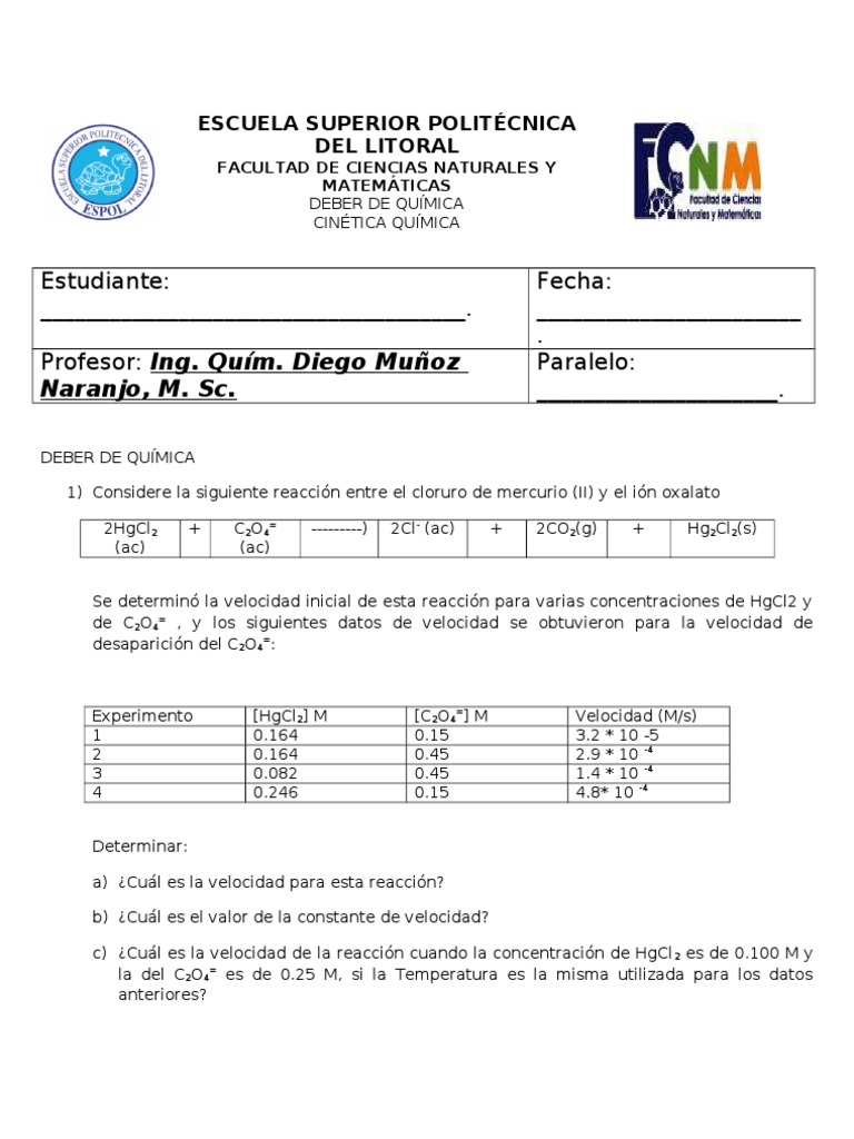 Deber Cin%c3%89tica Qu%c3%8dmica | Descargar gratis PDF | Sitio activo ...