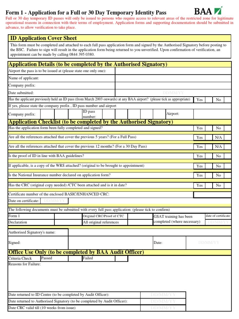 Restricted Zone ID Pass Application | PDF | Identity Document | Airport
