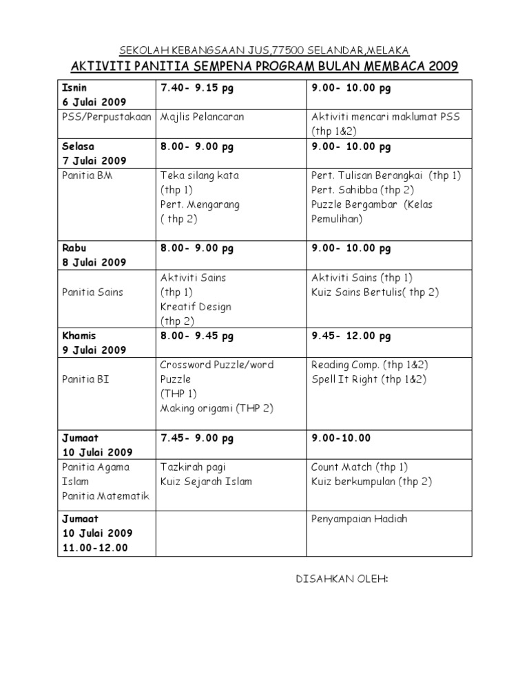 Aktiviti Bulan Membaca | PDF