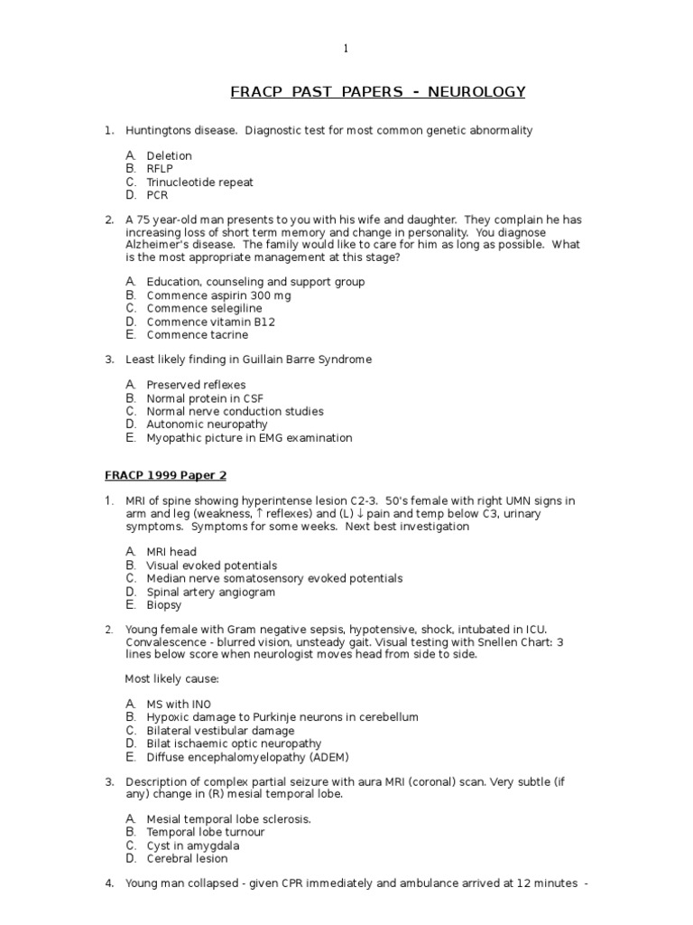 Fracp Past Papers - Neurology | PDF | Alzheimer's Disease | Muscular ...