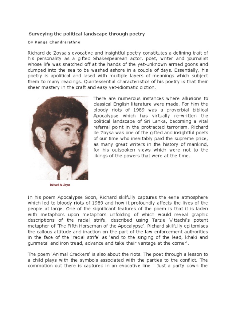 Surveying The Political Landscape Through Poetry-Richard de Zoysa | PDF ...
