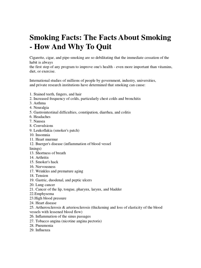 Smoking Facts: The Facts About Smoking - How and Why To Quit | PDF ...