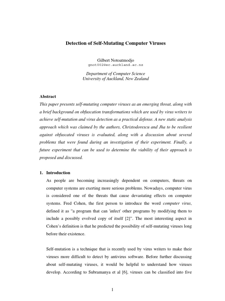 Detection of Self-Mutating Computer Viruses | PDF | Computer Virus | Antivirus Software