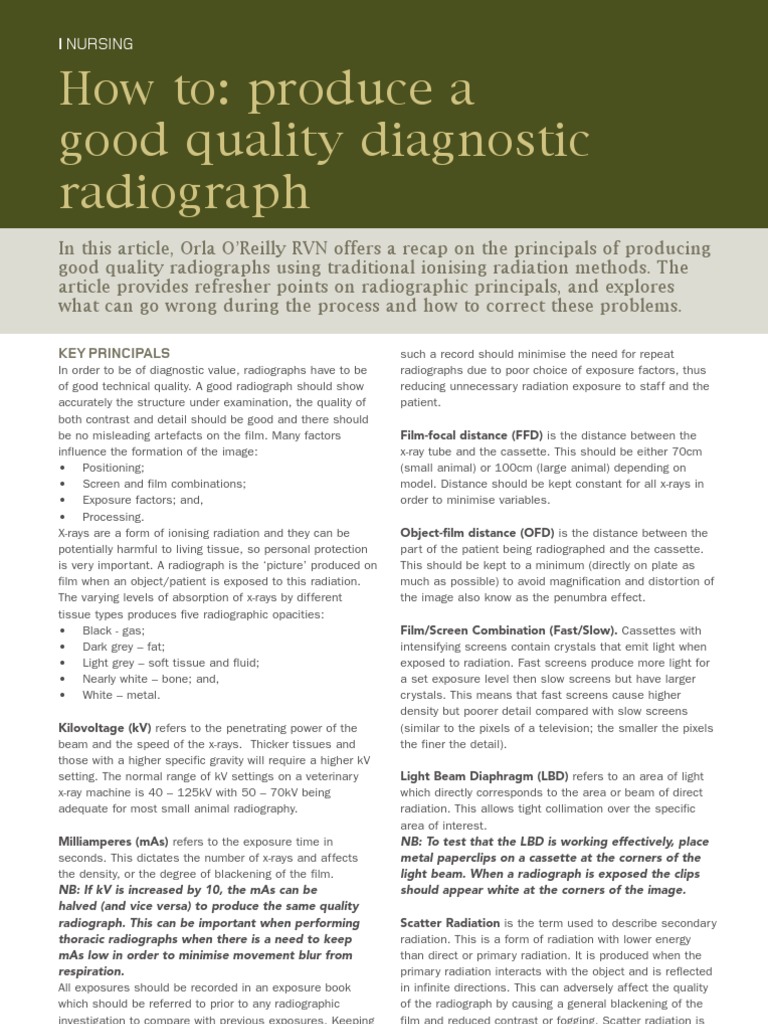 How To: Produce A Good Quality Diagnostic Radiograph: I Nursing | PDF ...