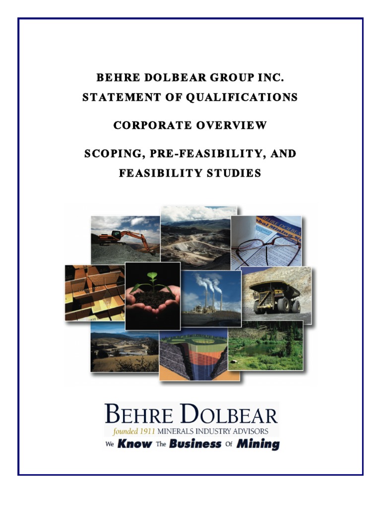 Behre Dolbear Feasibility Studies SOQ | PDF | Feasibility Study | Mining