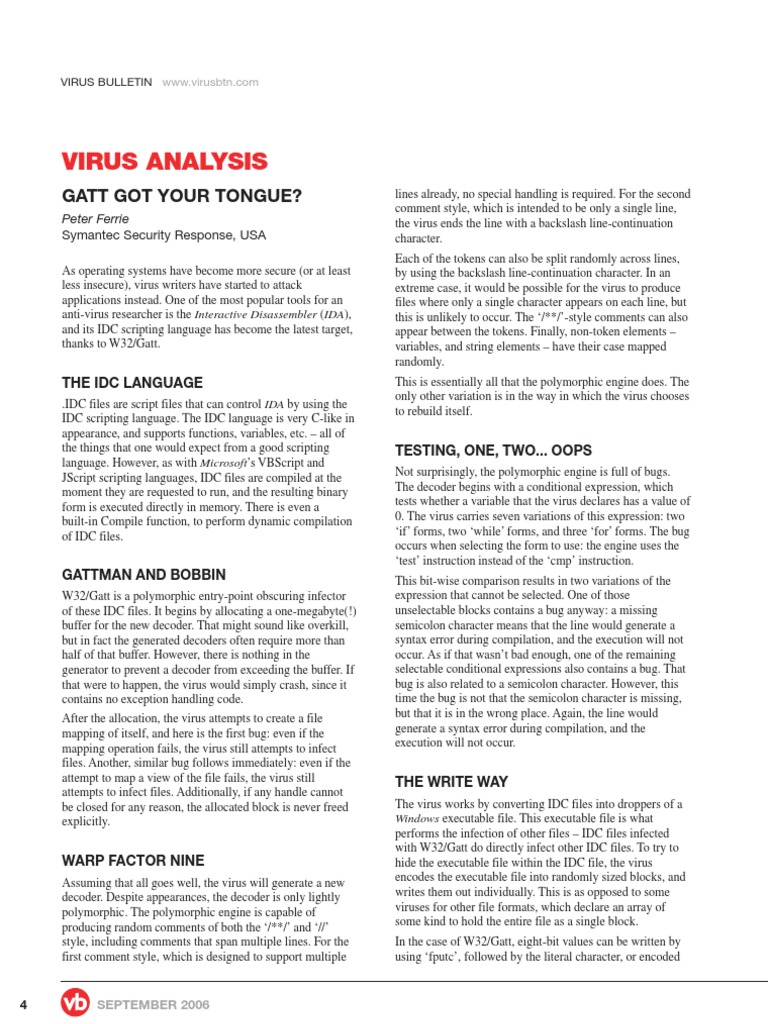Virus Analysis: Gatt Got Your Tongue? | PDF | Computer Virus | Scripting Language