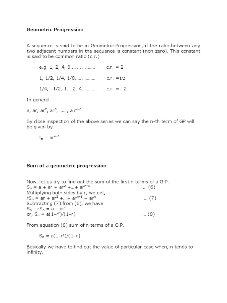 Geometric Progression | PDF | Mathematical Concepts | Mathematical Objects