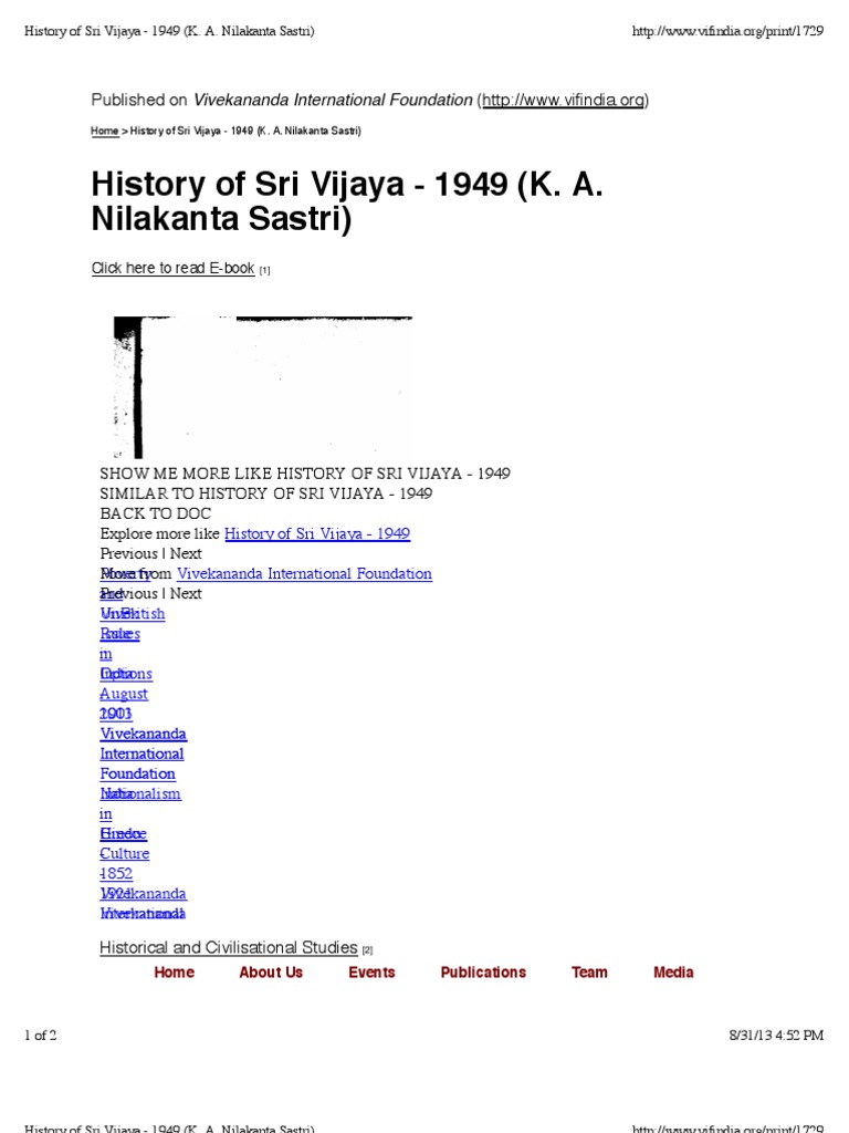 History of Sri Vijaya - 1949 (K. A. Nilakanta Sastri) | PDF