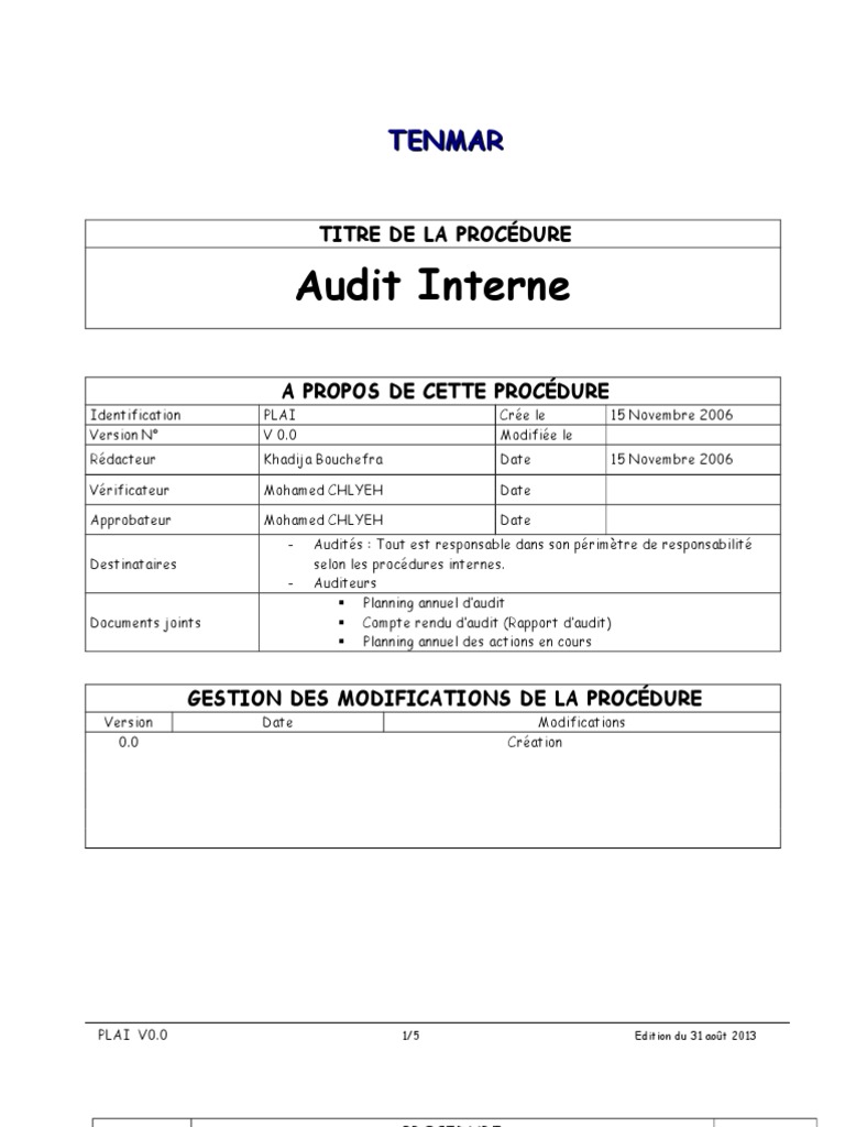 Procedure Audit Interne | PDF | Audit interne | Audit