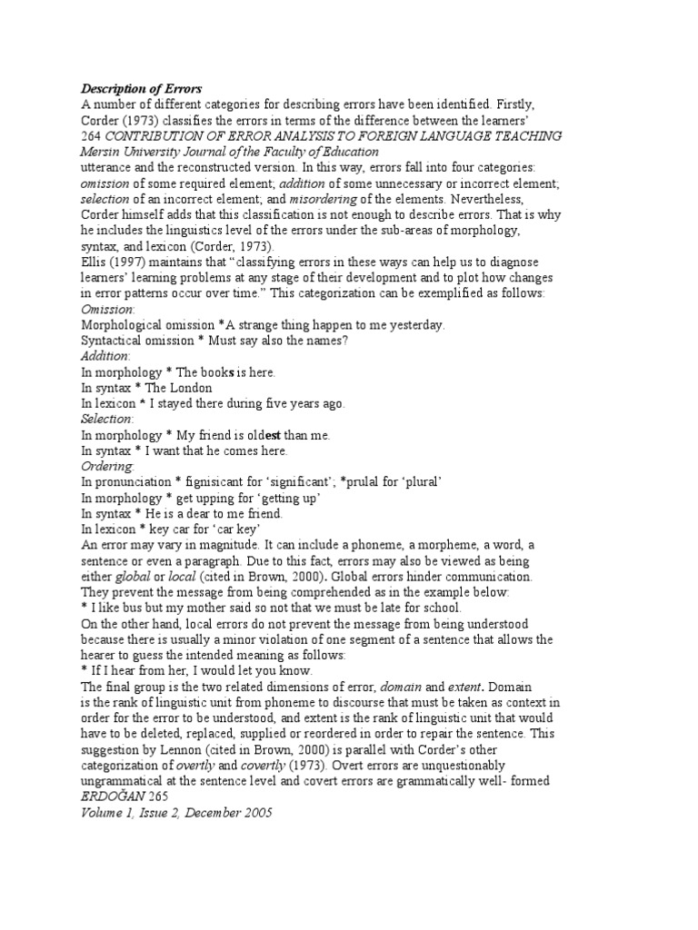 Description of Errors | PDF | Morphology (Linguistics) | Grammatical Tense