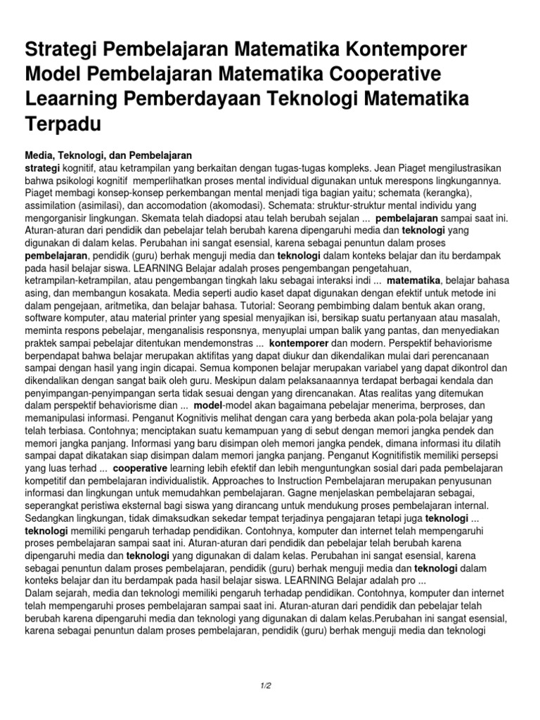 Strategi Pembelajaran Matematika Kontemporer Model Pembelajaran ...