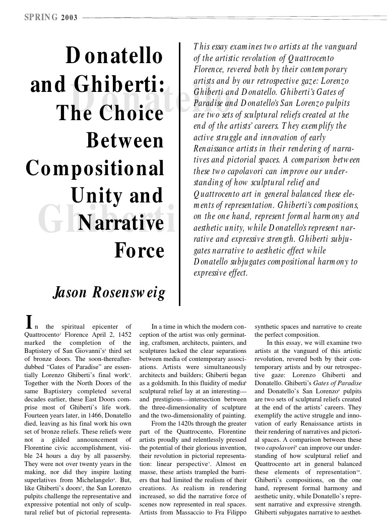 Donatello and Ghiberti, The Choice Between Compositional Unity and ...