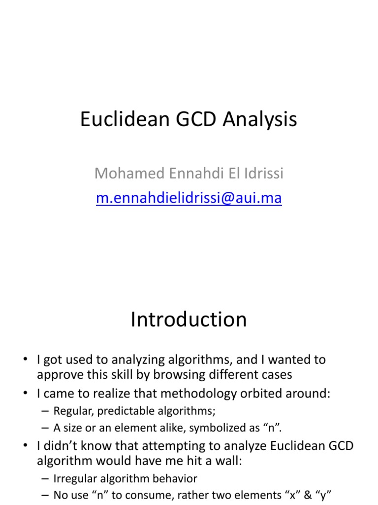 Euclidian GCD Analysis | PDF | Number Theory | Algorithms And Data ...